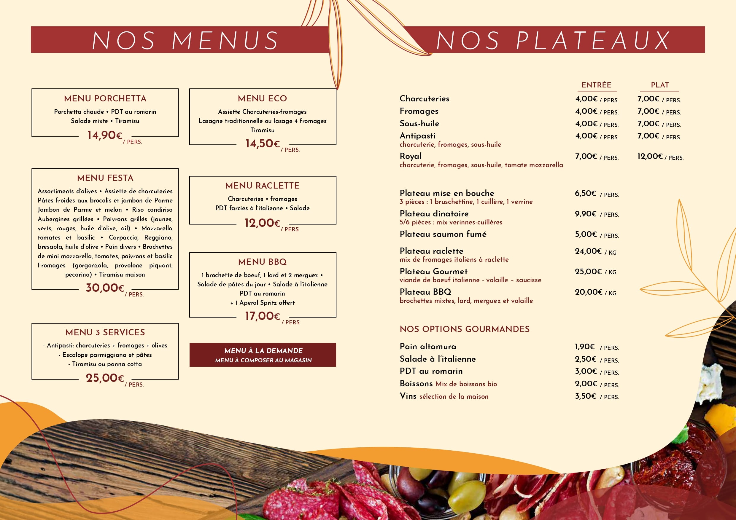 Liste de plateaux et menus - La Romana & Fils