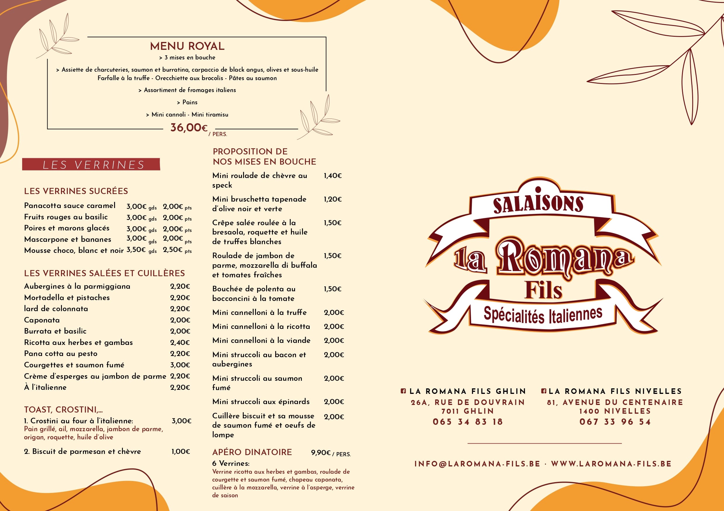 Liste de plateaux et menus - La Romana & Fils
